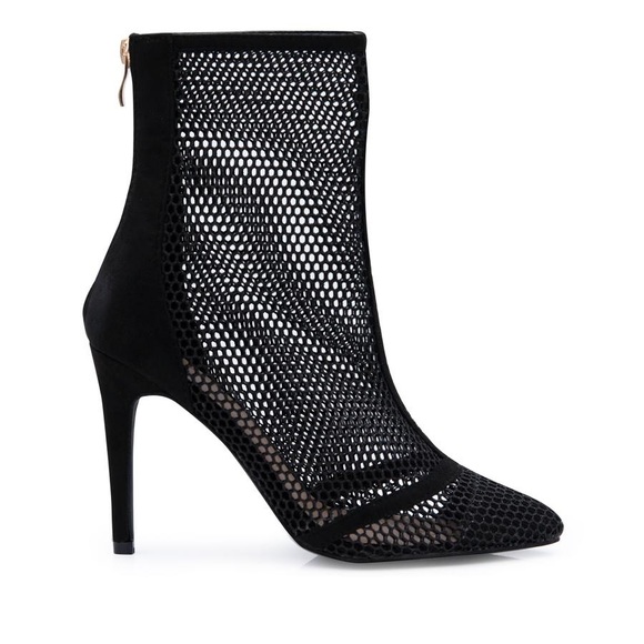 Shoes | Black Mesh Heeled Bootie | Poshmark